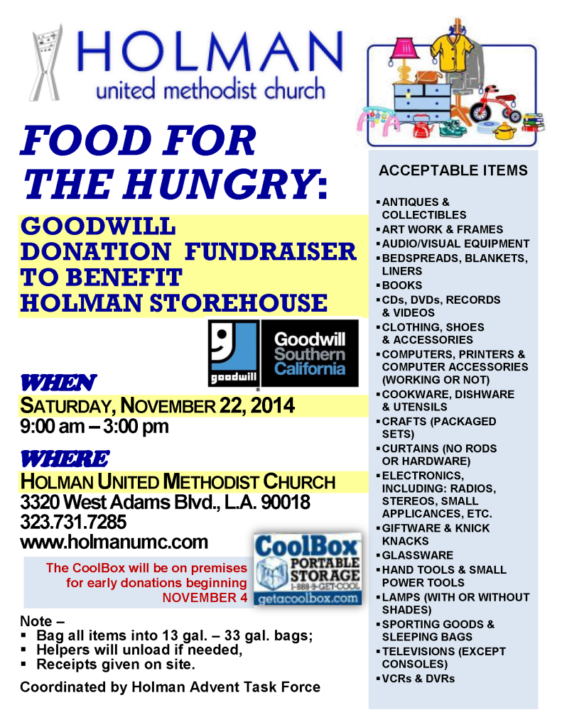 GOODWILL FUNDRAISER – FALL 2014 – revised – Holman United Methodist Church